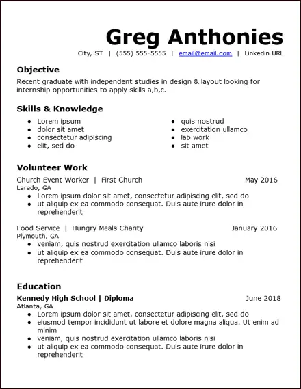 High School Student No Experience Resume Template